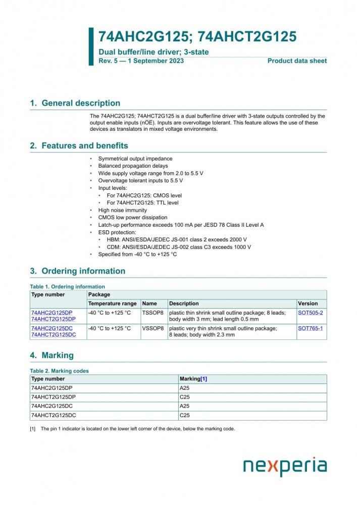 74AHCT2G125 datasheet page 1