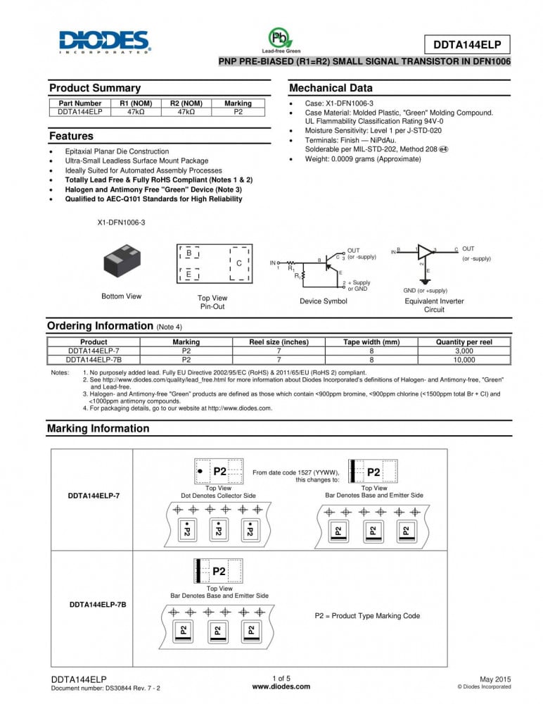DDTA144ELP-7 datasheet page 1