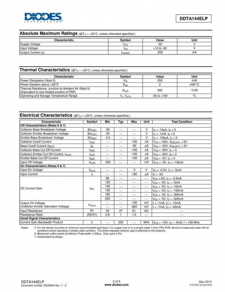 DDTA144ELP-7 datasheet page 2