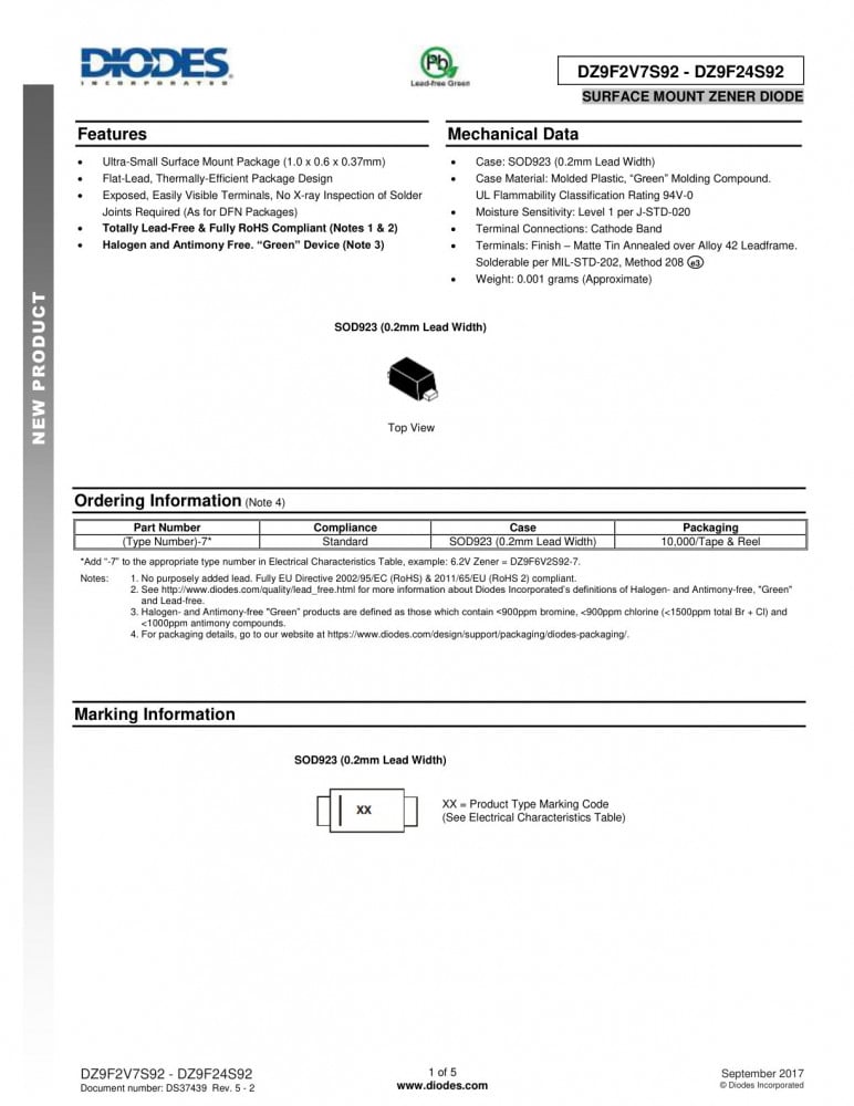 DZ9F3V0S92-7 datasheet page 1