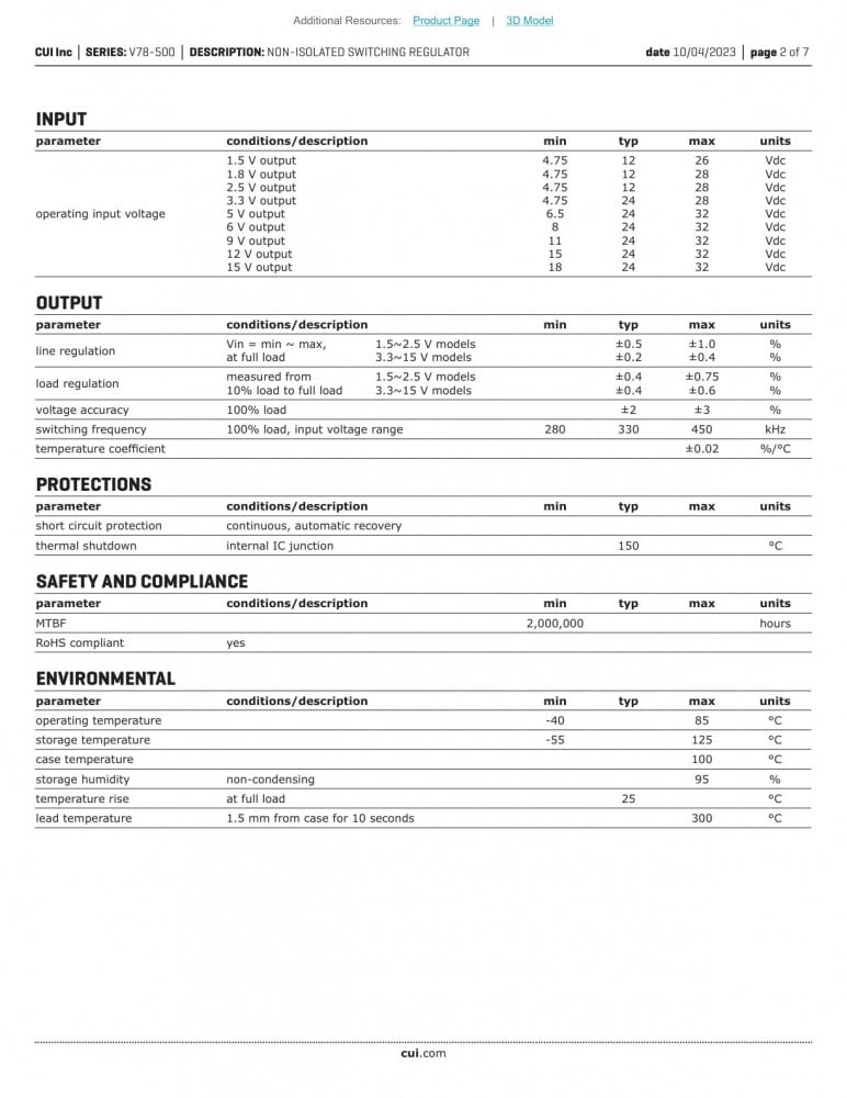 CUI V7806-500 datasheet page 2