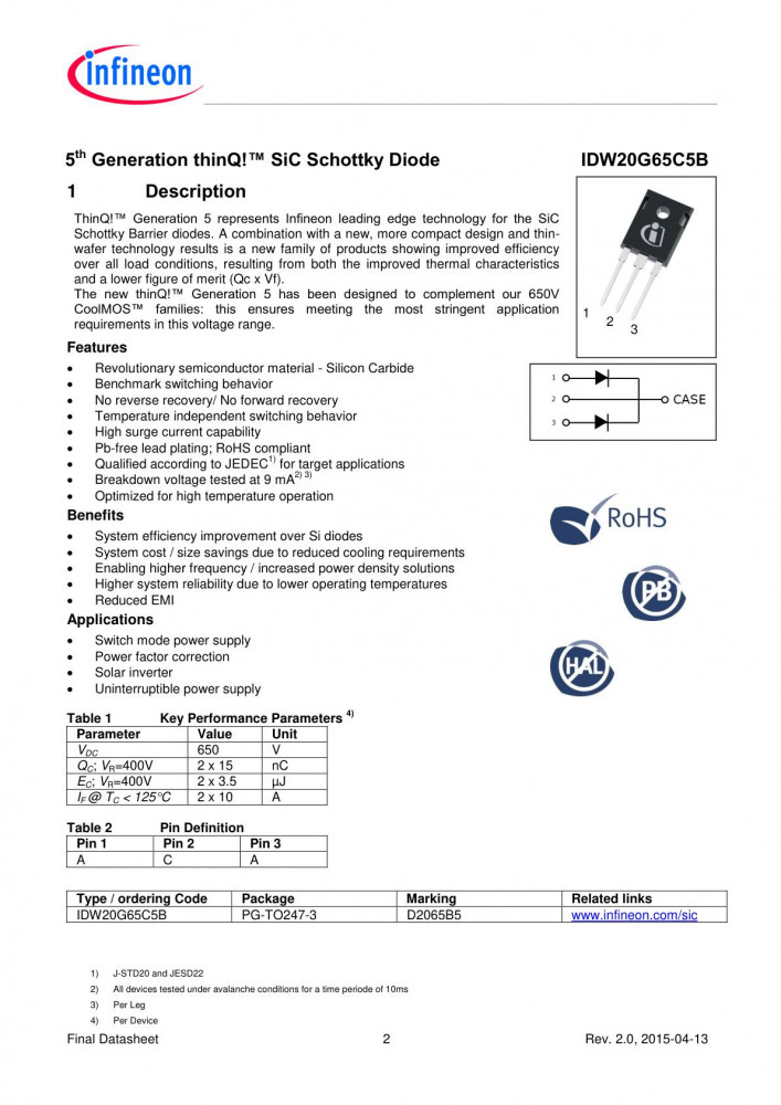 IDW20G65C5BXKSA2 datasheet page 2