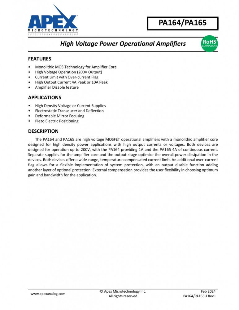 PA165 datasheet page 1