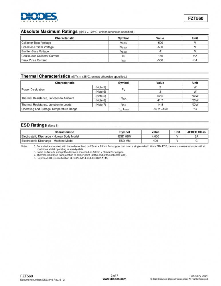 FZT560TA datasheet page 2