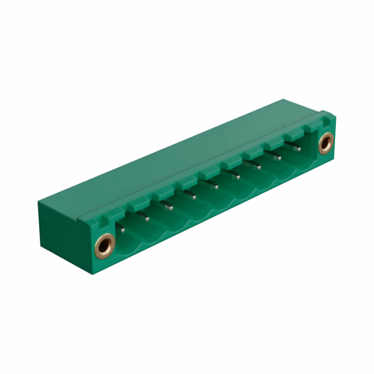 5.00mm Pitch Eurostyle Right-Angle PCB Header, with Threaded Retention Inserts, Green Housing, 9 Circuits for sale