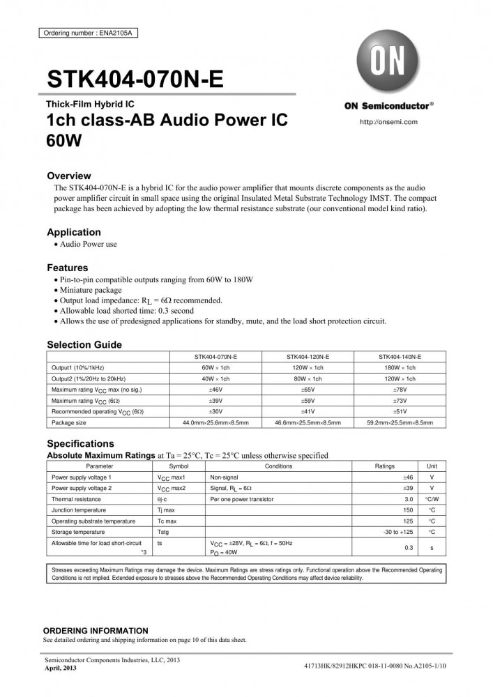 STK404-070N-E technical document page 1