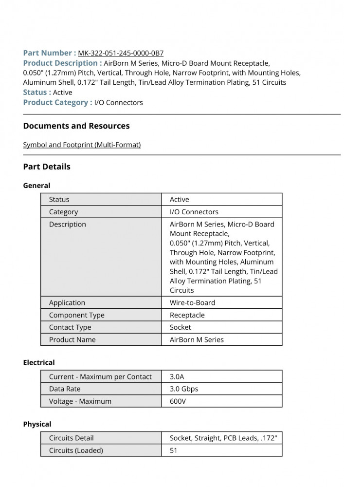 Technical document page 1 for MK-322-051-245-0000-0B7
