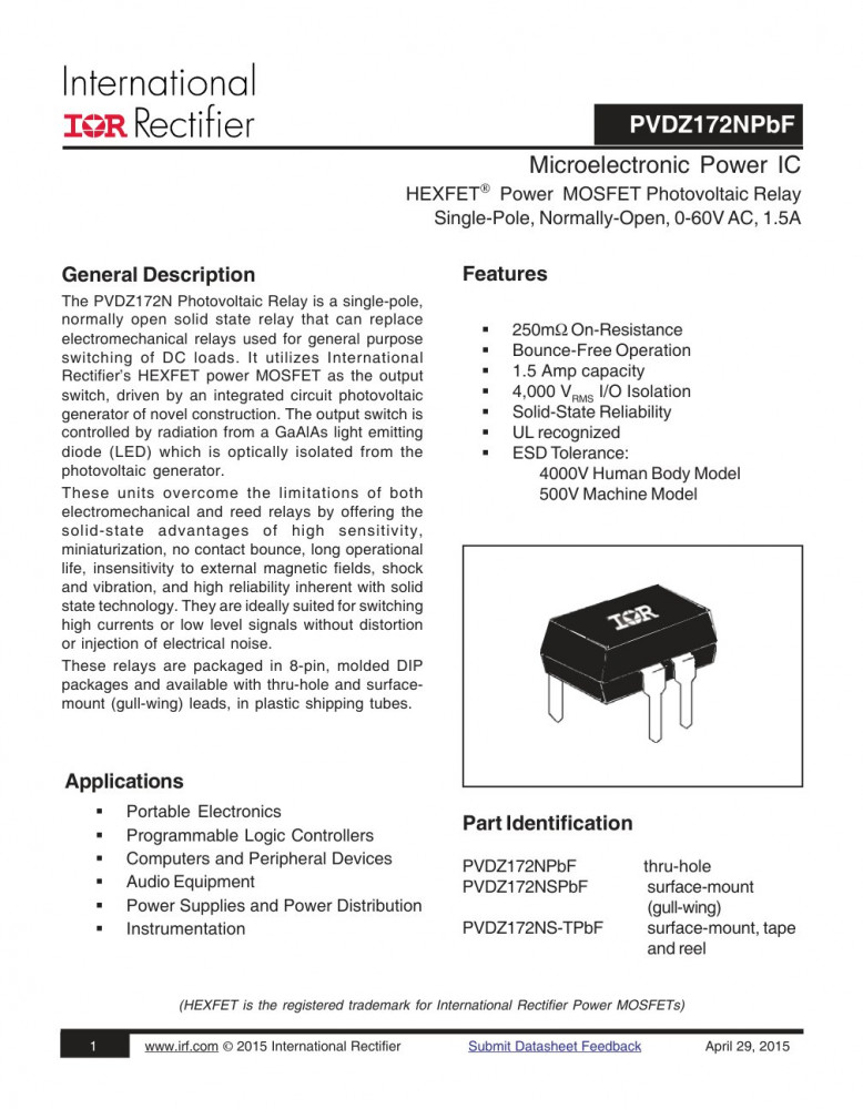PVDZ172NS-TPBF datasheet page 1