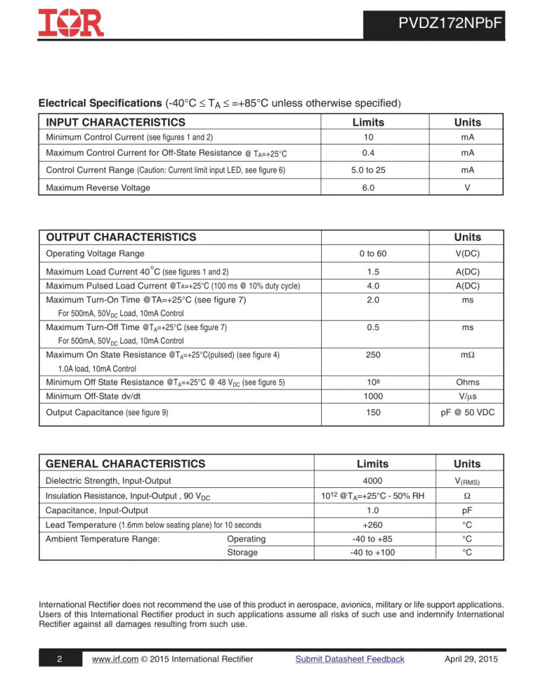PVDZ172NS-TPBF datasheet page 2