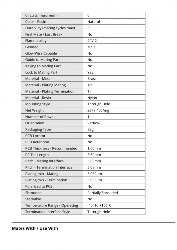 Connector series specification page 3