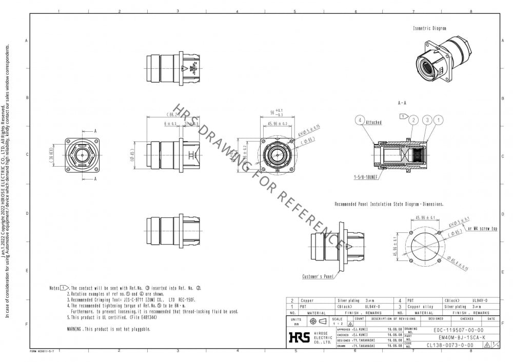 HRS EM40M-BJ-1SCA-K technical drawing page
