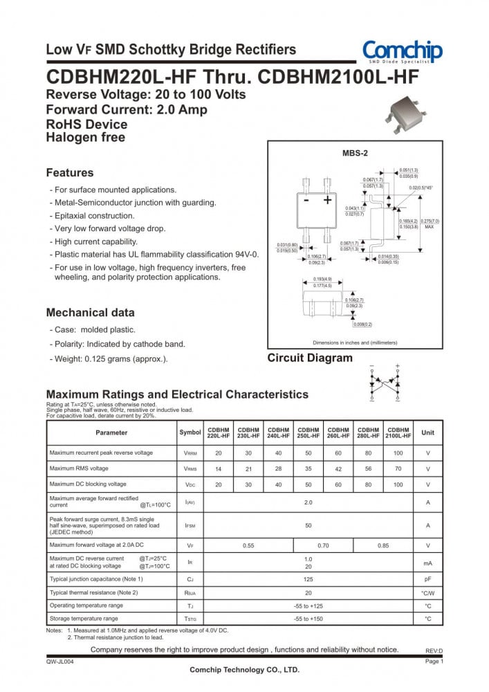 CDBHM260L-HF datasheet page 1