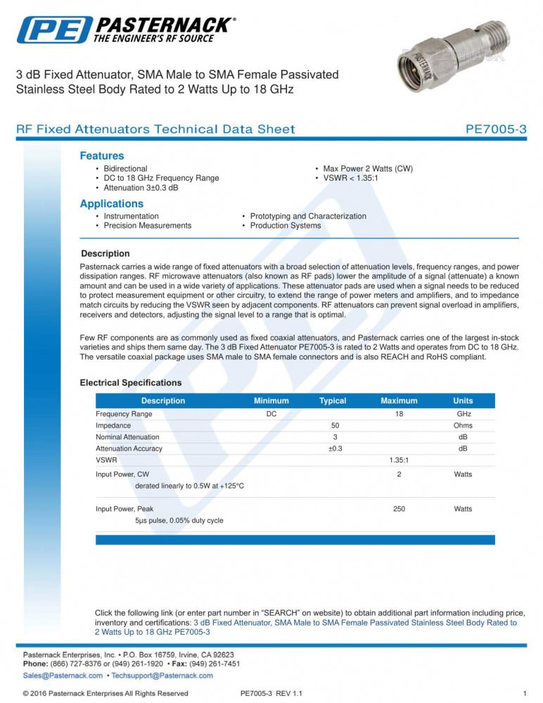 PE7005-3 technical datasheet page 1