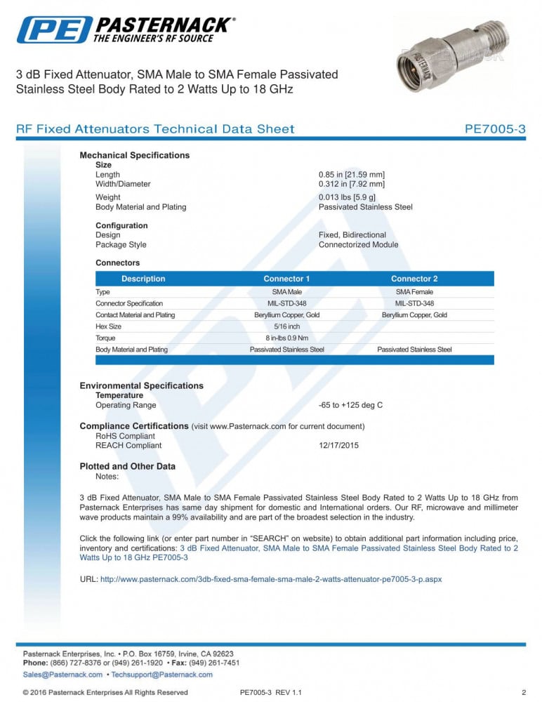 PE7005-3 technical datasheet page 2