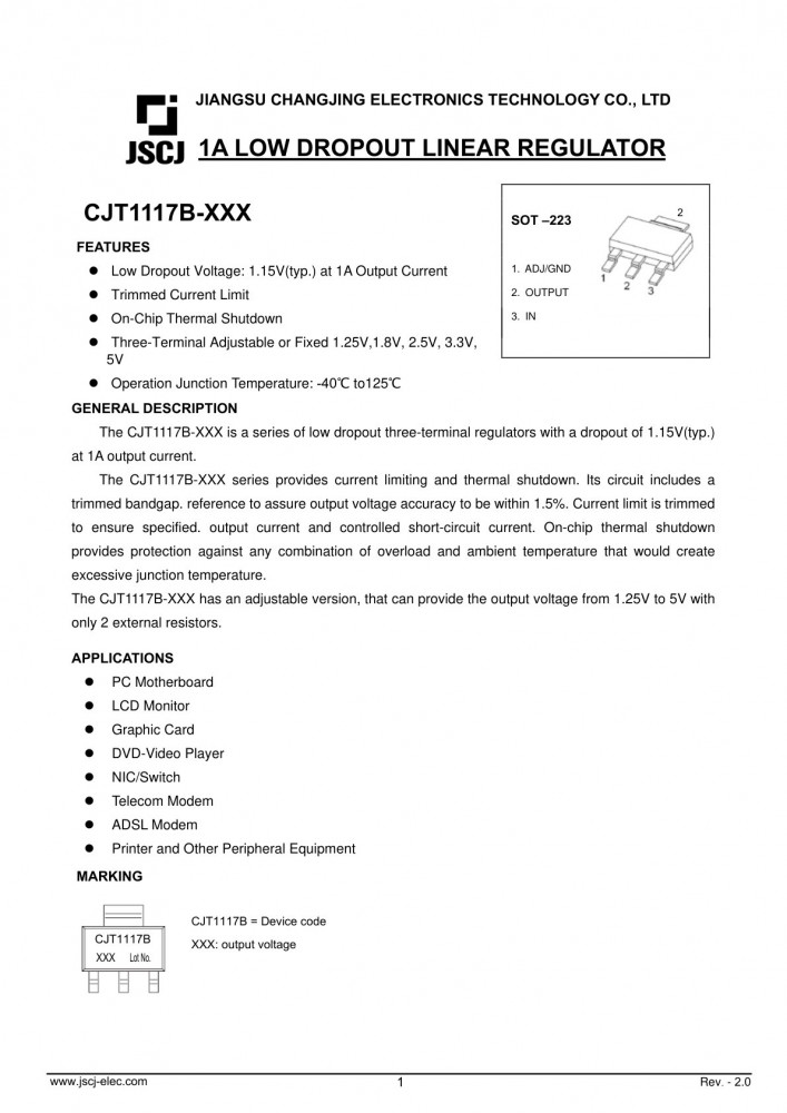 CJT1117B datasheet page 1