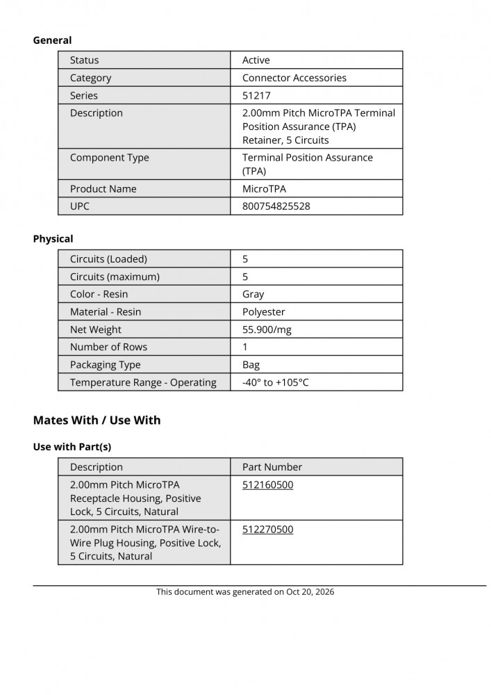 Technical document image 2 for MOLEX 512170505