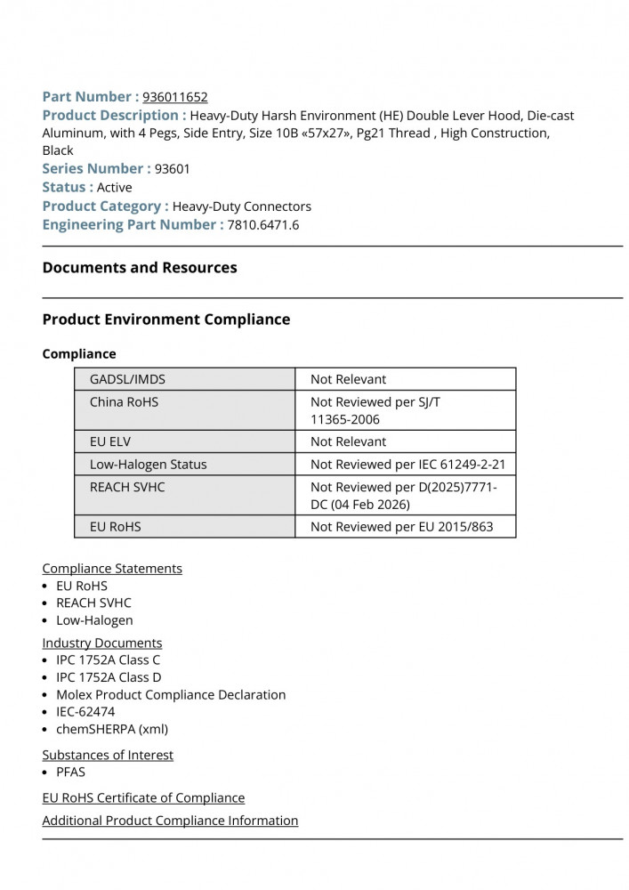 MOLEX 936011652 technical document page 1