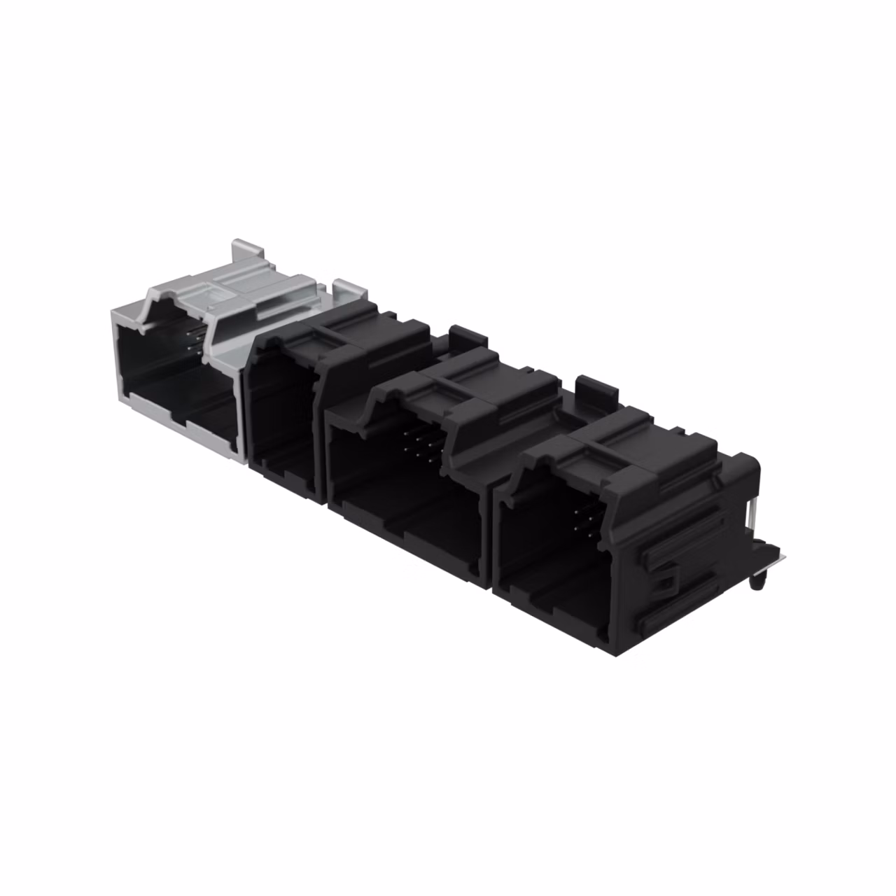 Stac64 4 Bay Right-Angle Headers, 60 Circuits, Bay A 20 Circuit Signal Header, Polarization B, Gray; Bay B 8 Circuit Signal Header, Polarization A, Black; Bay C 20 Circuit Signal Header, Polarization A, Black; Bay D 12 Circuit Signal Header, Polarization A for sale