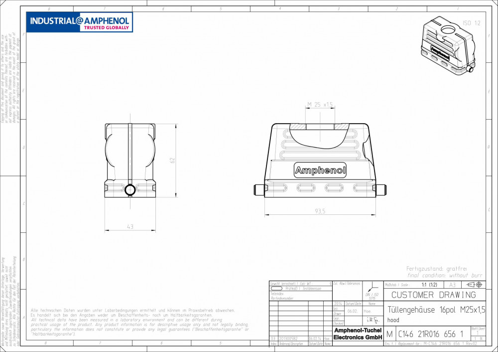 Amphenol C146 21R016 656 1 customer drawing