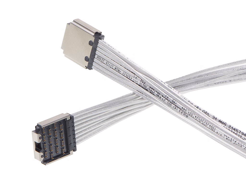 MicroBeam Right-Angle-to-MicroBeam Right-Angle Cable Assembly, Flip Latch, 12 Differential Pair, 31 AWG, 250.00mm Length for sale