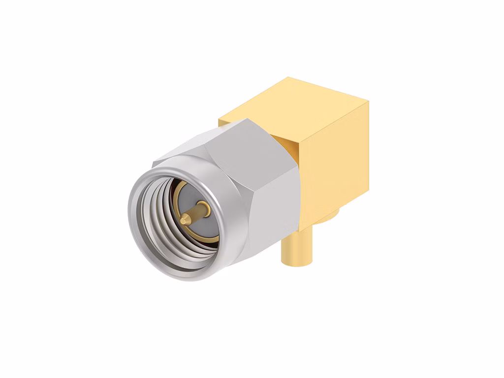 MMCX Plug, Right-Angle, Crimp, RD-316 Cable, Brass Body, Gold (Au) Plated, Bulk Bag, 50 Ohms