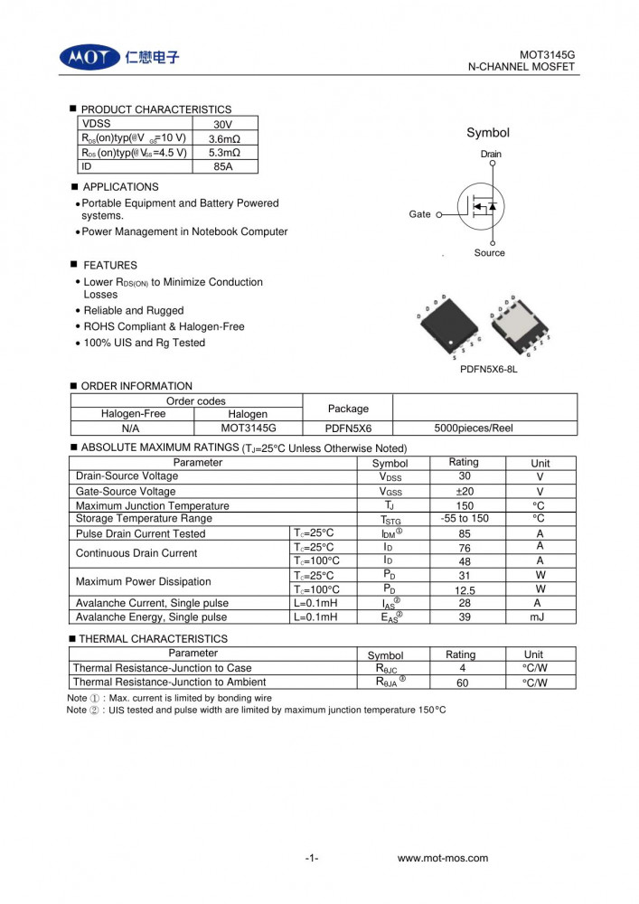 MOT3145G datasheet page 1