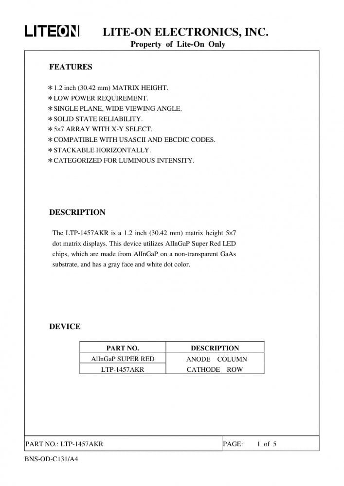 LTP-1457AKR datasheet page 2