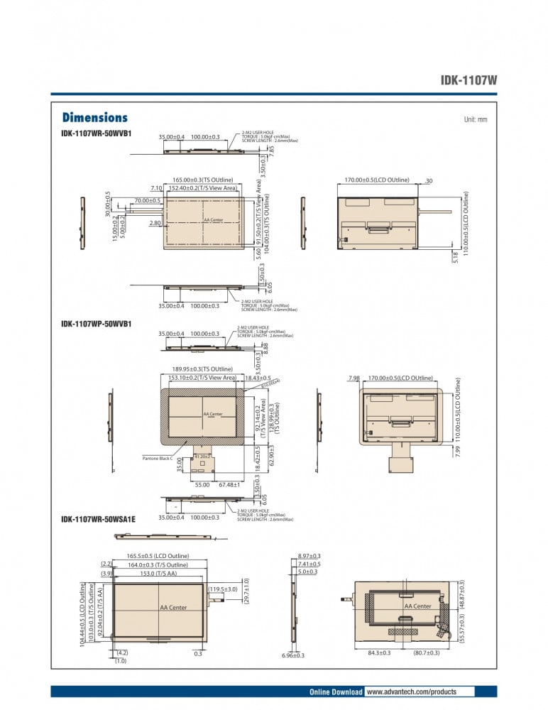 ADVANTECH IDK-1107W technical document page 2