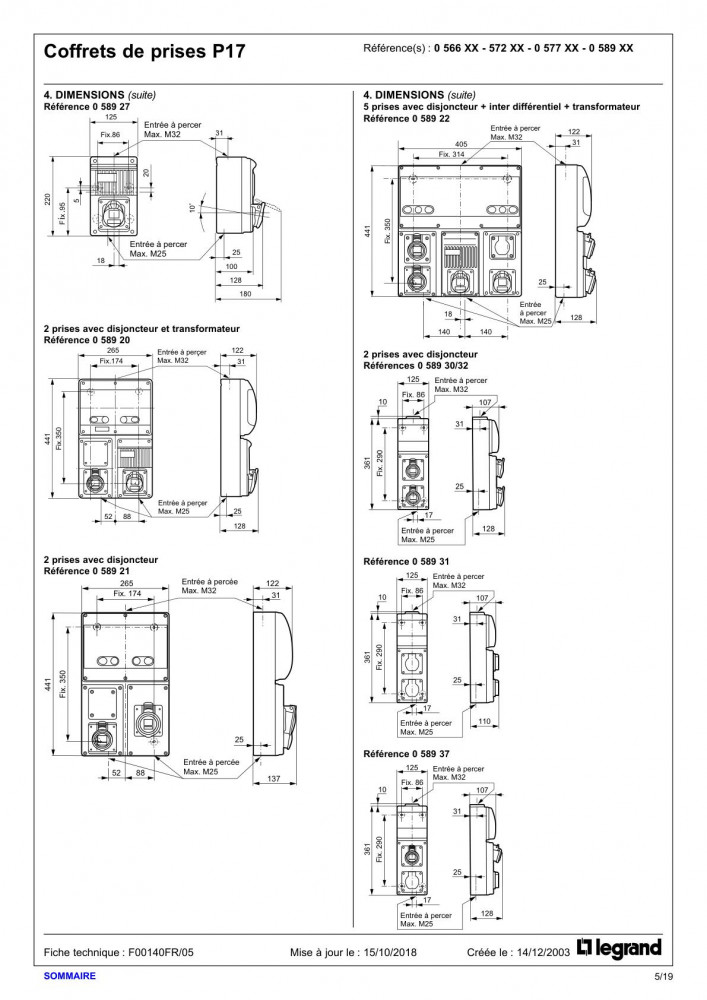Legrand P17 socket enclosure technical document page 5