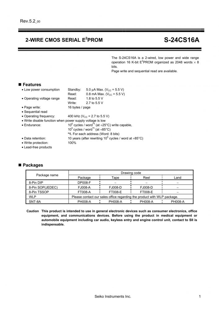 S-24CS16A0I-T8T1G datasheet page 1