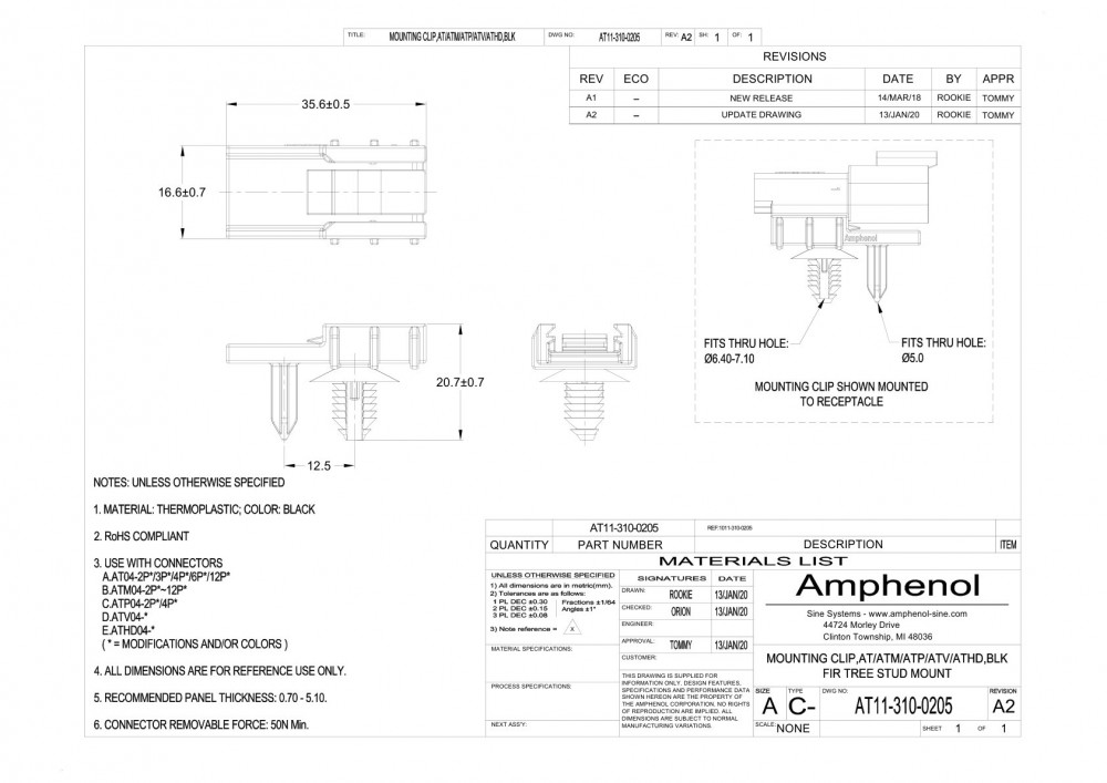 Amphenol AT11-310-0205 technical drawing preview