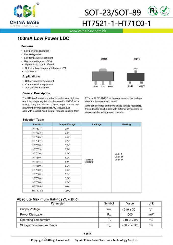CBI HT7550 datasheet page 1