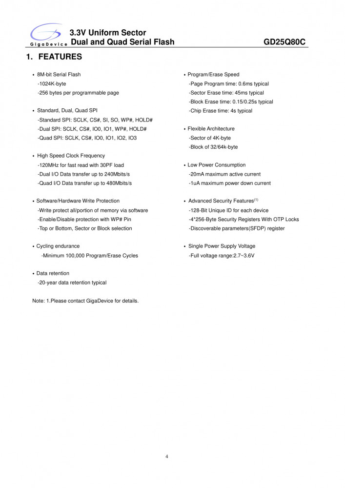 GD25Q80C datasheet page 4