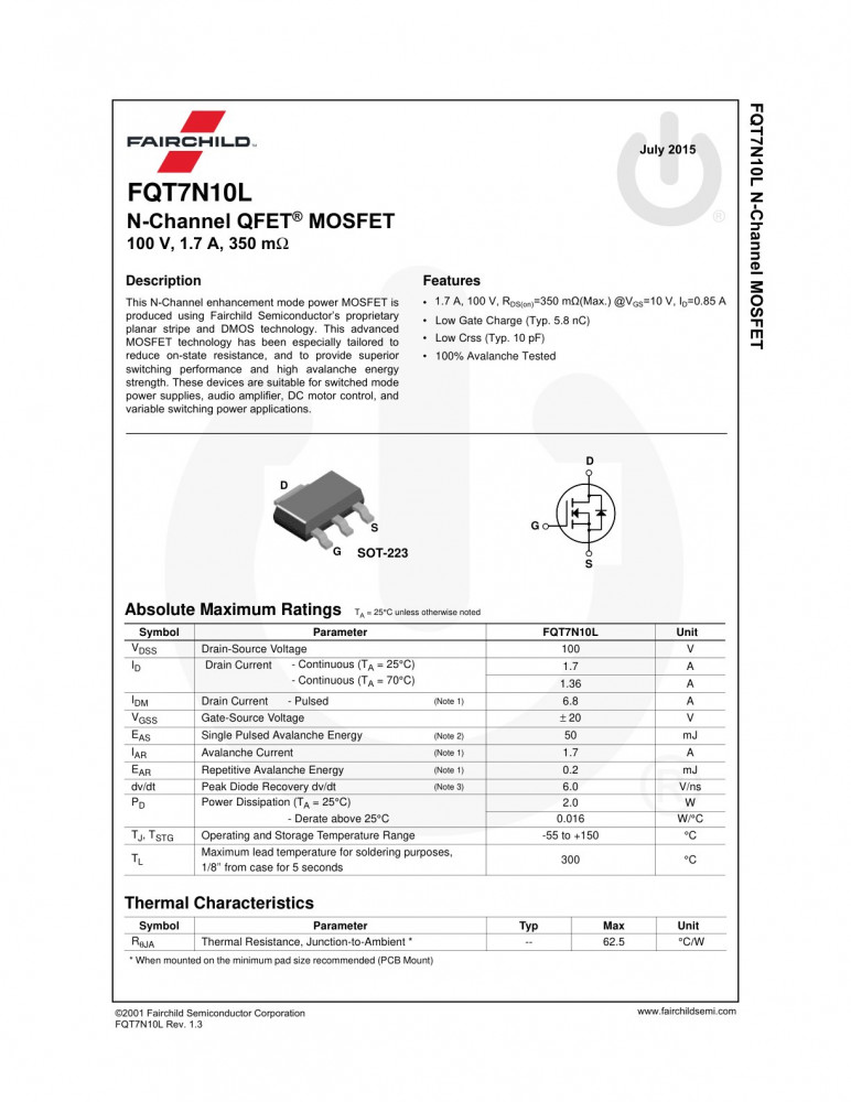 FQT7N10LTF datasheet page 2