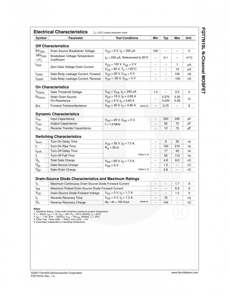 FQT7N10LTF datasheet page 3