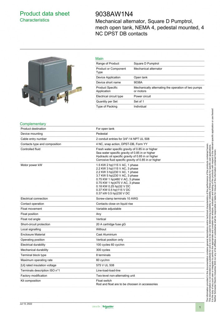 9038AW1N4 technical document page 1