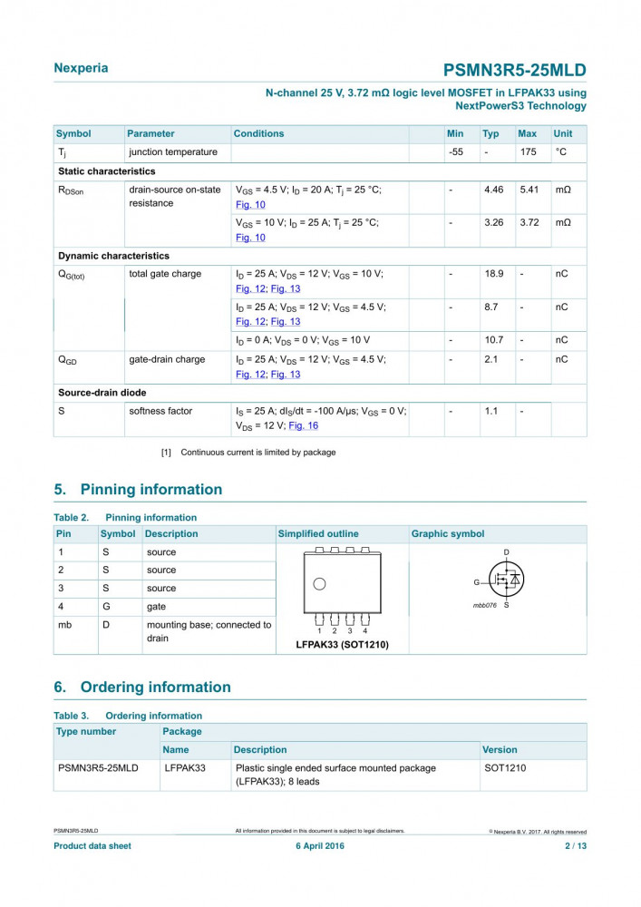 PSMN3R5-25MLD datasheet page 2