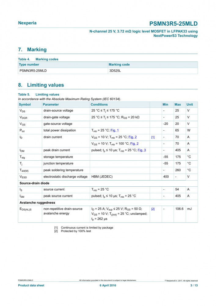 PSMN3R5-25MLD datasheet page 3