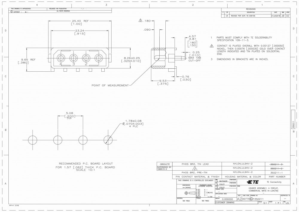 TE Connectivity 350211-1 technical drawing page
