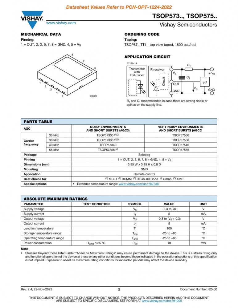 TSOP57356HTT1 datasheet page 2