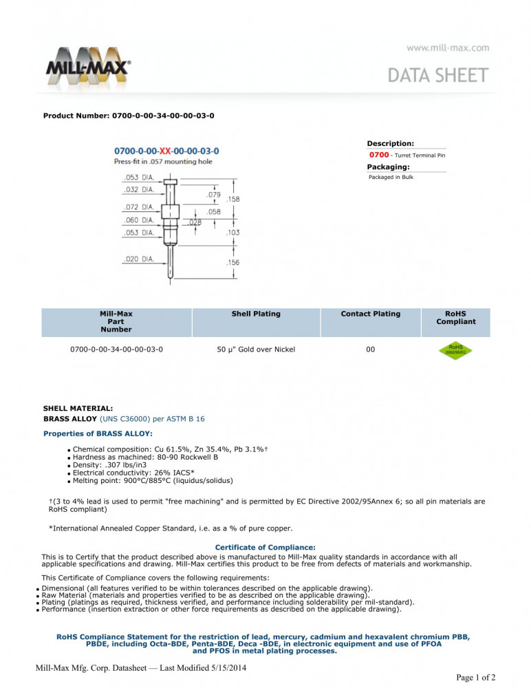 Mill-Max 0700-0-00-34-00-00-03-0 document page 1