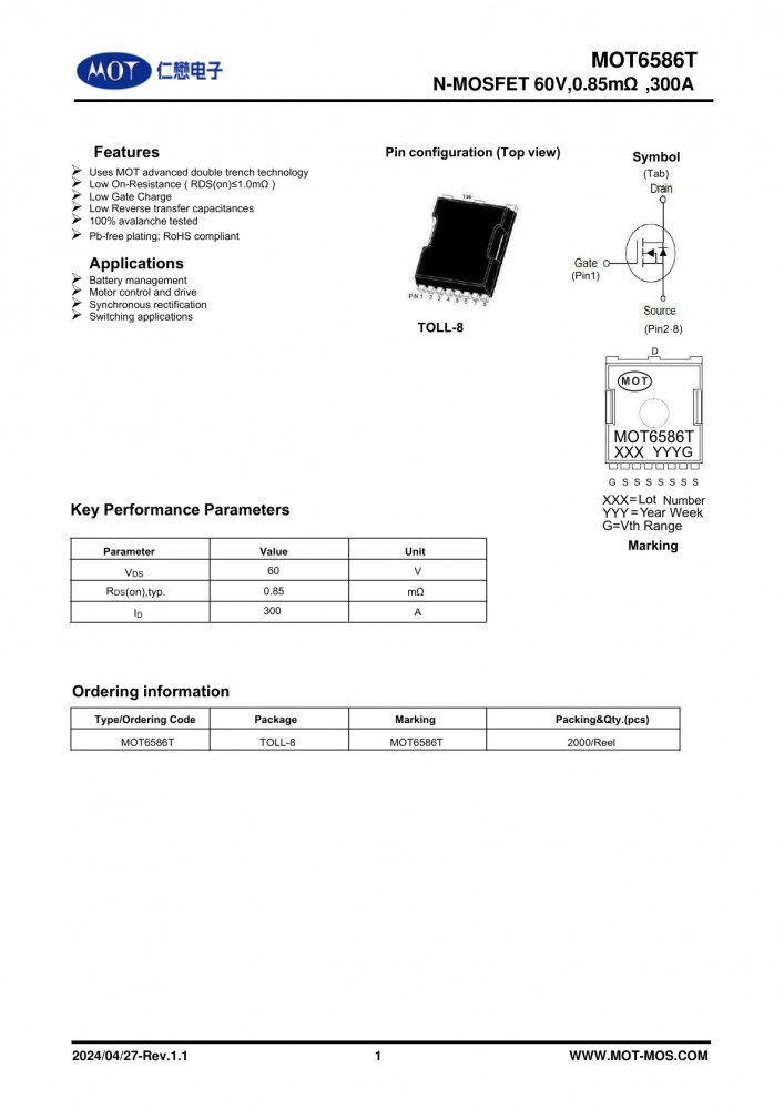 MOT6586T datasheet page 1