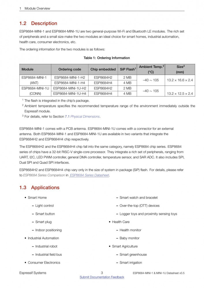 ESP8684-MINI-1-H4X datasheet page 3