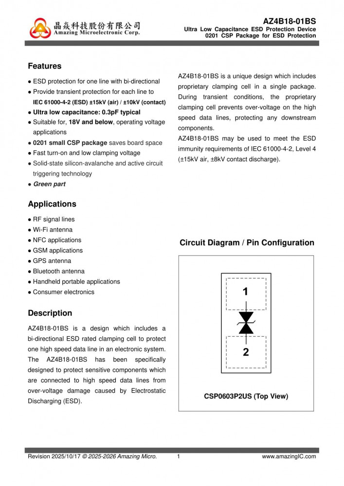 AZ4B18-01BS datasheet page 1