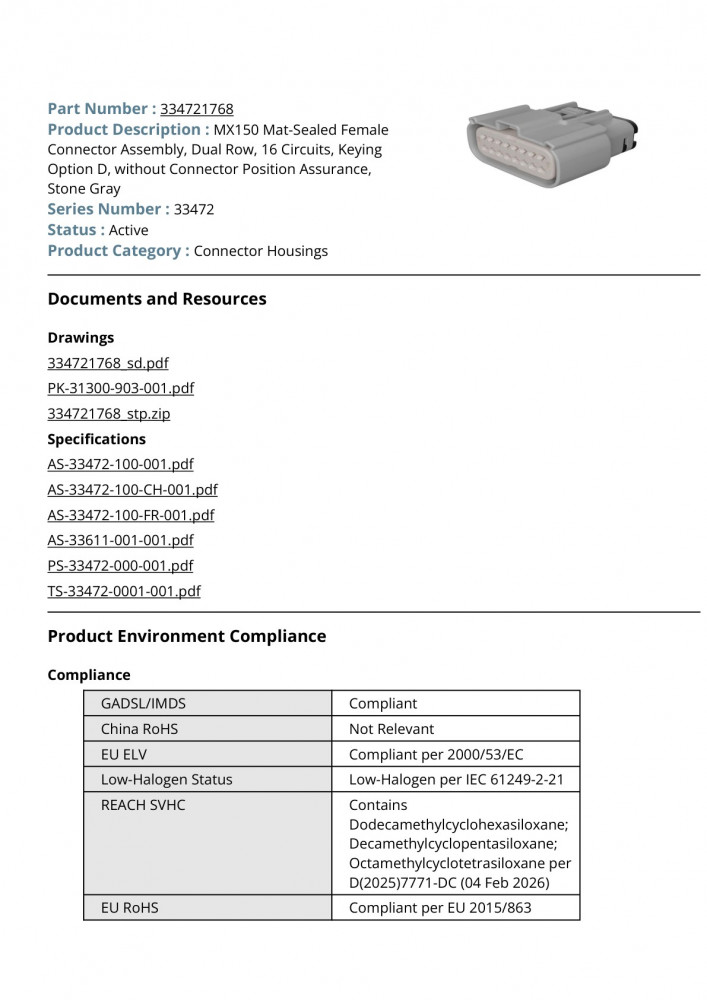 MOLEX 334721768 technical document page 1