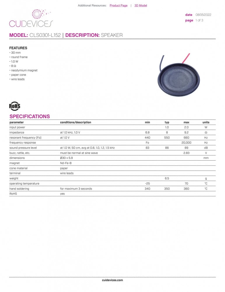 CLS0301-L152 technical document page 1