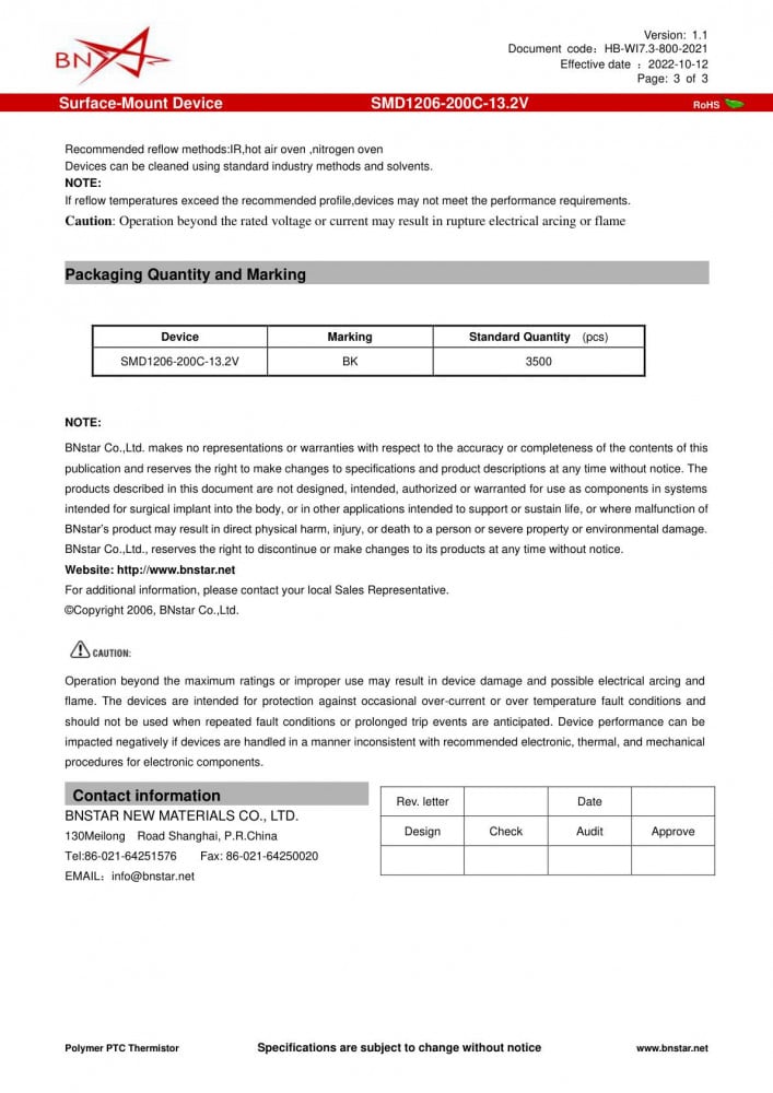 BNstar SMD1206-200C-13.2V datasheet page 3
