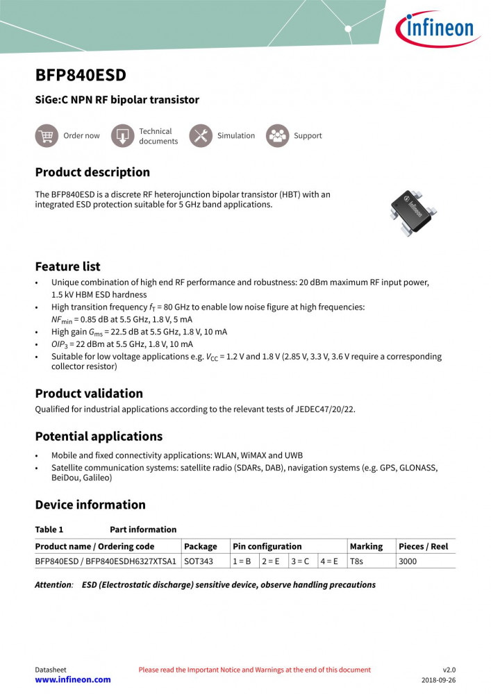 BFP840ESD datasheet page 1