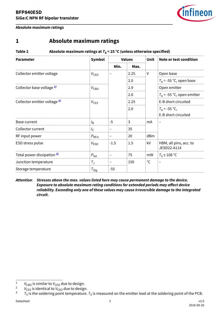 BFP840ESD datasheet page 3