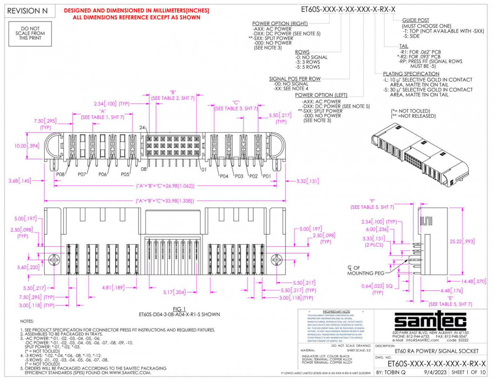 Samtec ET60 drawing sheet 1